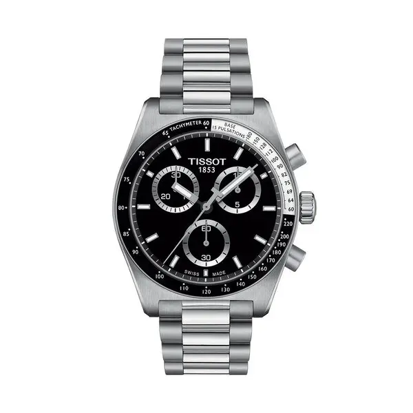 TISSOT Pr516 Chronograph Black Dial Watch - Stainless Steel