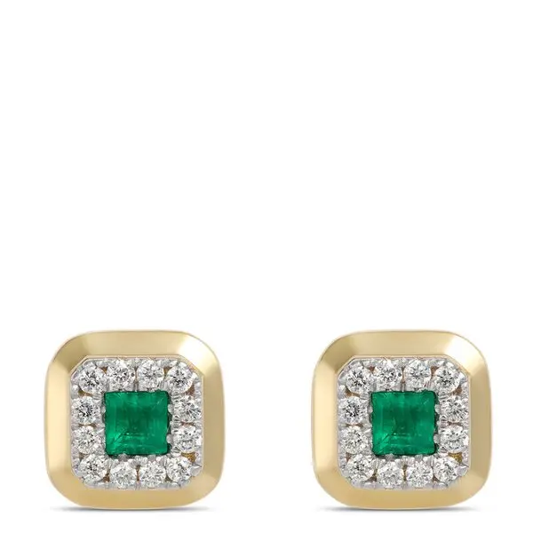 Benbridge Square Emerald And Diamond Stud Earrings - Green