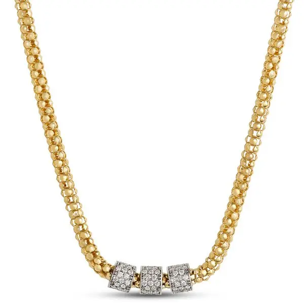 TOSCANO 18k Yellow Gold Popcorn Necklace With Diamonds 18 - Tt