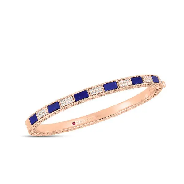 Roberto Coin 18k Rose Gold Mosaic Diamond And Lapis Bangle - Rg