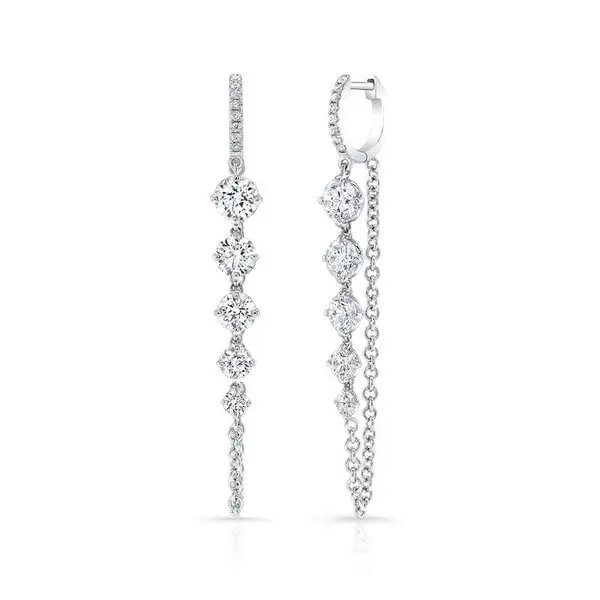 Rahaminov 18k White Gold Diamond Chain Huggie Earrings - Wg