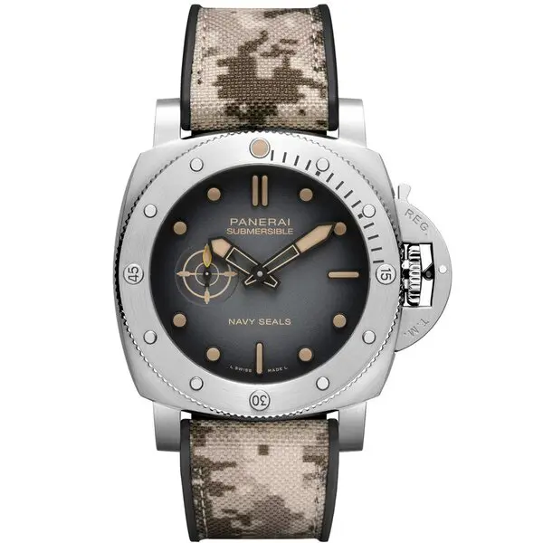 Panerai Submersible Quarantaquattro Navy Seals Black Dial Watch - Stainless Steel
