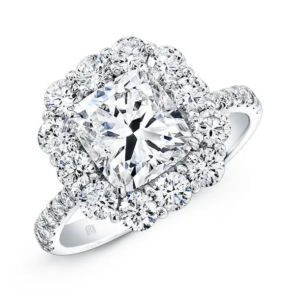 Rahaminov 18k White Gold Cushion Cut Diamond Halo Ring - Wg