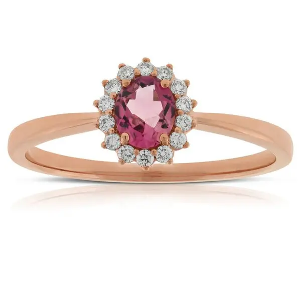 Benbridge Rose Gold Tourmaline And Diamond Halo Ring - Pink