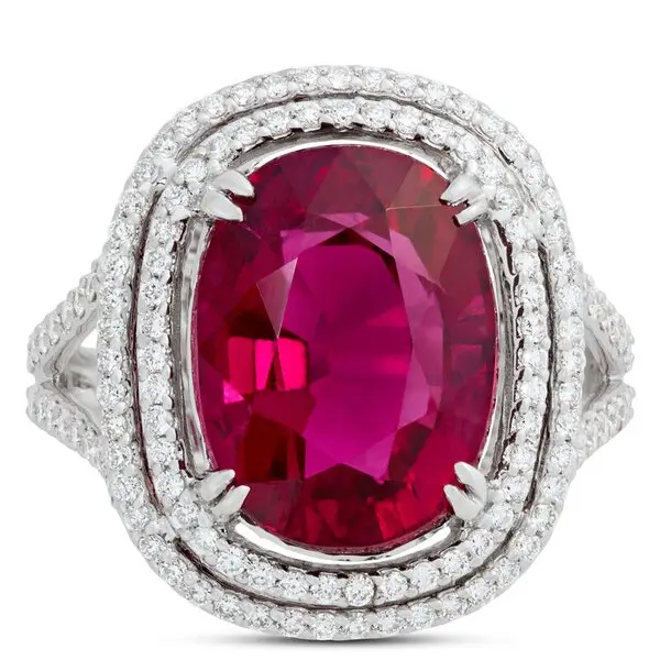 Benbridge Oval Rubellite And Diamond Ring - Red