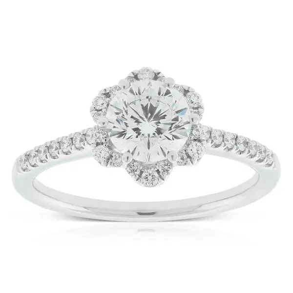 SIGNATURE Ben Bridge 18k White Gold Diamond Floral Halo Ring - Wg