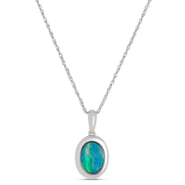 Benbridge Oval Opal Pendant In 14k White Gold - Green