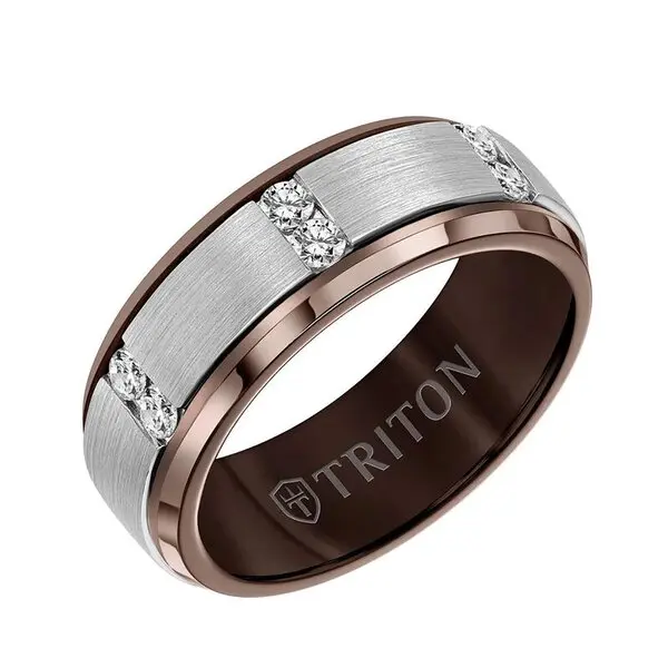 TRITON 8mm Flat Bevel Edge Stone Band - Tungsten