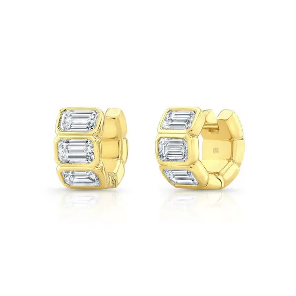 Rahaminov 18k Yellow Gold Emerald Cut Diamond Huggie Earrings - Yg
