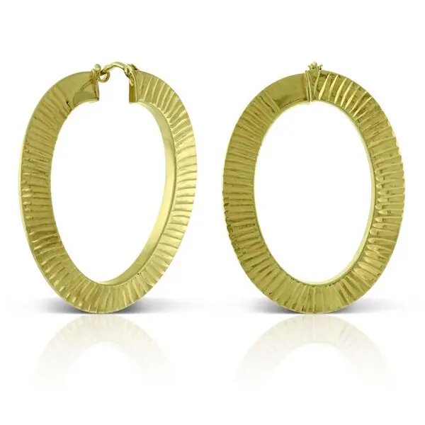 TOSCANO 14k Diamond Cut Oval Hoop Earrings - Yg