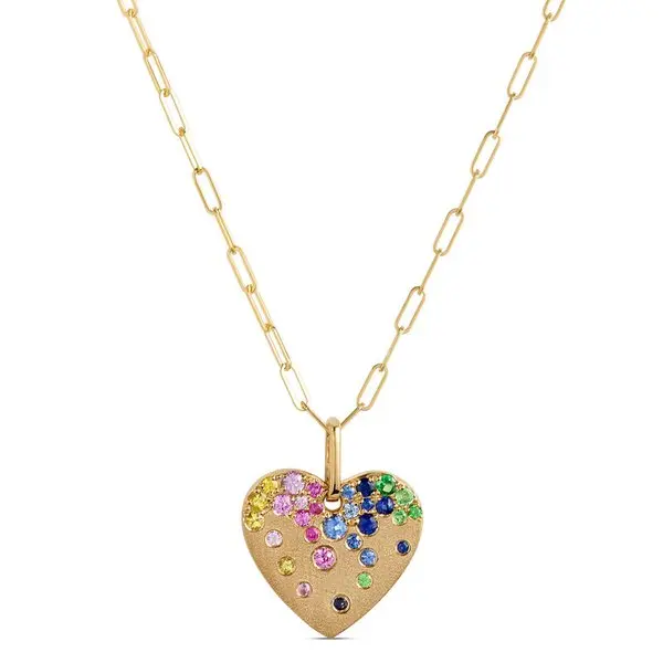 Benbridge Heart Shaped Confetti Tsavorite And Sapphire Pendant - Yg