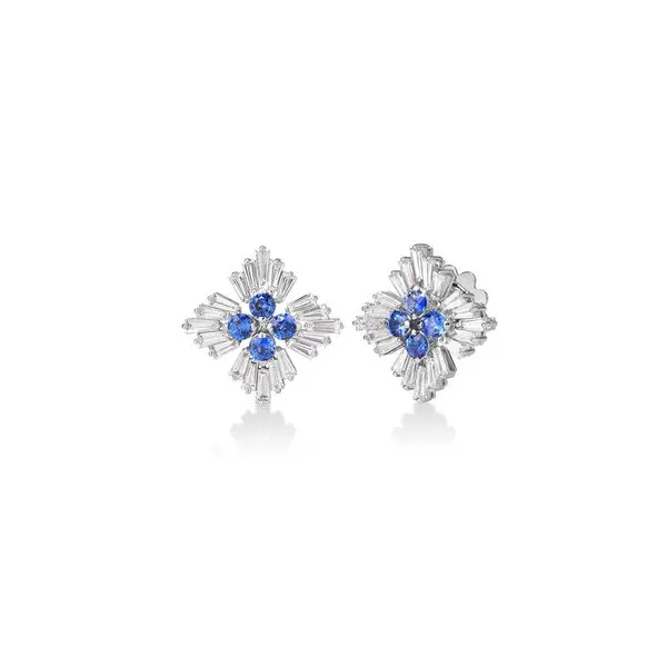 Roberto Coin 18k White Gold Diamond Princess Luce Flower Stud Earrings - Blue