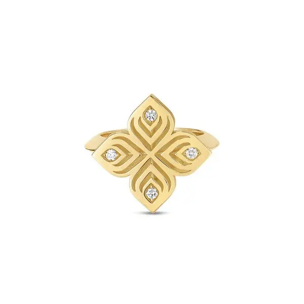Roberto Coin 18k Yellow Gold Arabesque Diamond Flower Ring - Yg