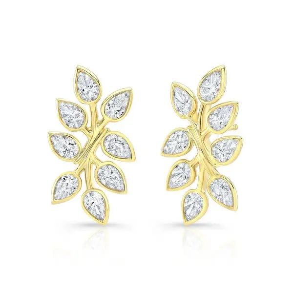 Rahaminov Leaf Shaped Diamond Earrings - Yg