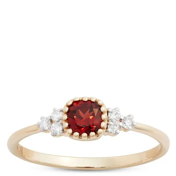 Benbridge Cushion Cut Garnet And Diamond Ring In 14k Yellow Gold - Red