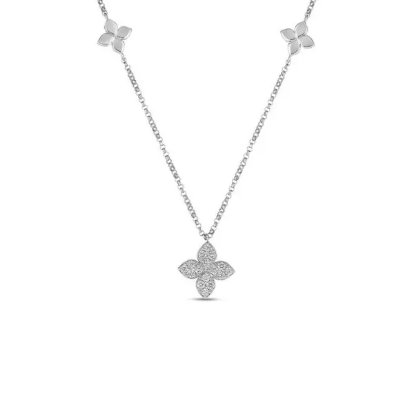 Roberto Coin 18k White Gold Diamond Flower Station Necklace - Wg