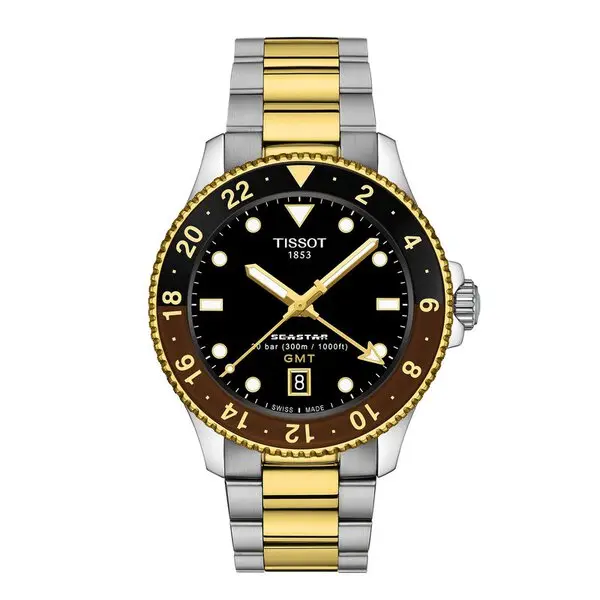 TISSOT Seastar 1000 Gmt Black Dial Watch - Stainless Steel