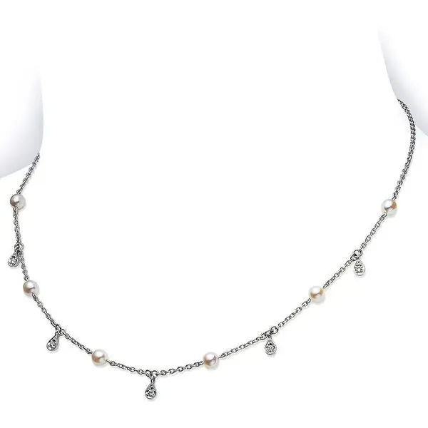 Mikimoto Akoya Pearl And Diamond Teardrop Necklace - Wg