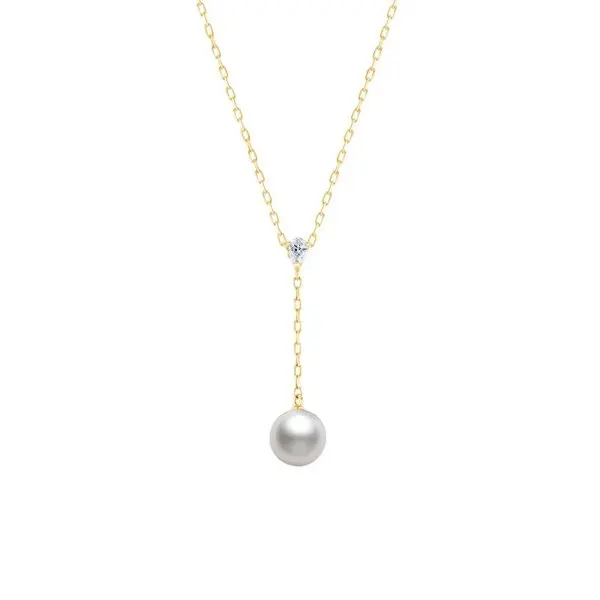Mikimoto Akoya Pearl And Diamond 18k Yellow Gold Y-necklace - White