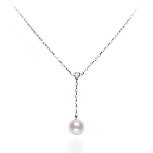Mikimoto Akoya Cultured Pearl & Diamond 'y' Drop Necklace - White