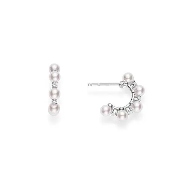 Mikimoto Akoya Pearl And Diamond Hoop Earrings - Wg