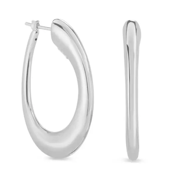 Roberto Coin Oro Classic 18k White Gold Oval Hoop Earrings - Wg