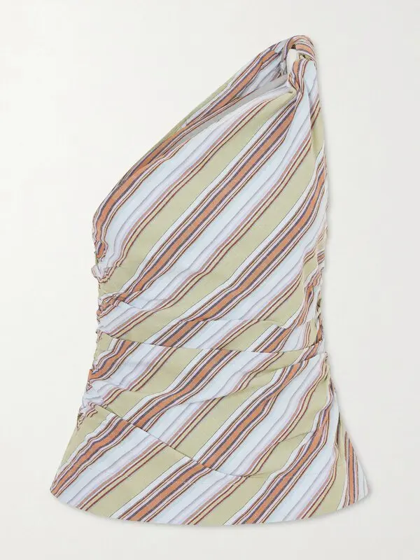 Faithfull The Brand Aurora One-shoulder Gathered Striped Top - Blue