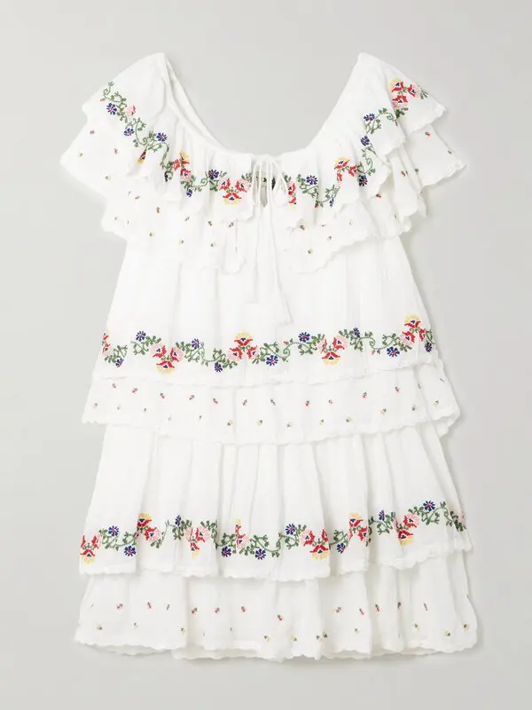 Rixo Leilani Tiered Embroidered Mini Dress