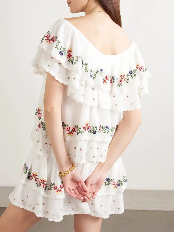 Rixo Leilani Tiered Embroidered Mini Dress