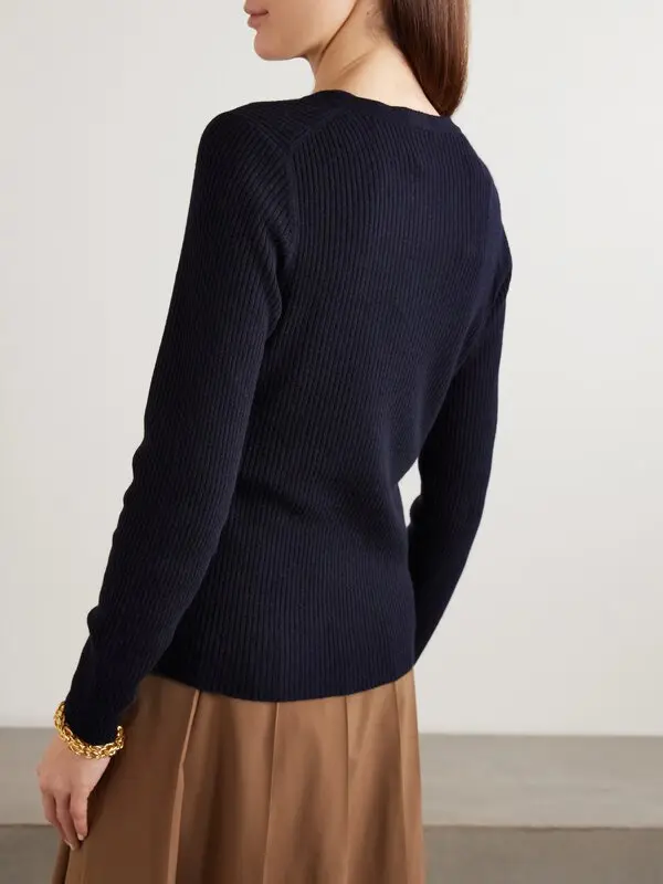 ALLUDE Ribbed Wool And Cashmere-blend Cardigan With Scalloped Placket