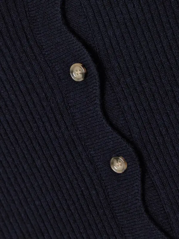 ALLUDE Ribbed Wool And Cashmere-blend Cardigan With Scalloped Placket