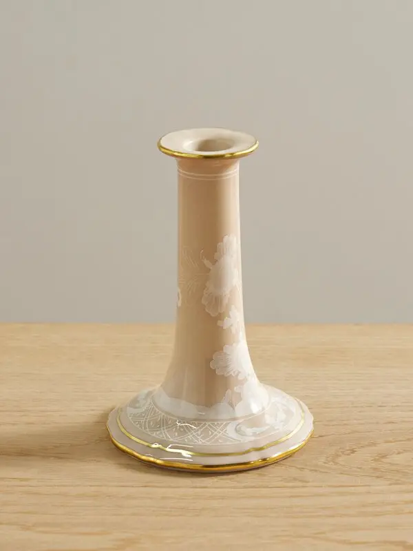 GINORI 1735 Antico Doccia Gold-plated Porcelain Candleholder - Pink