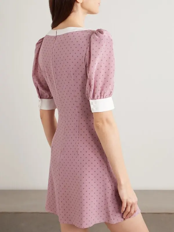 Alessandra Rich Clover Bow-detailed Polka-dot Mini Dress