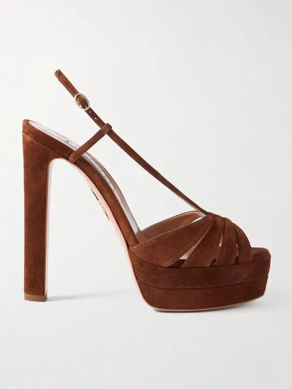 AQUAZZURA Aimée 130 Suede Platform Sandals - Brown