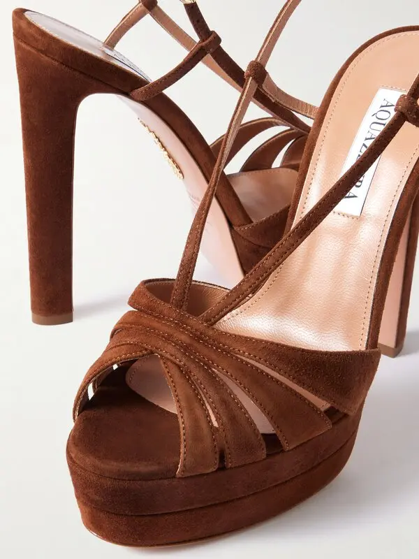 AQUAZZURA Aimée 130 Suede Platform Sandals - Brown