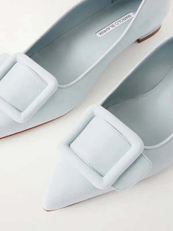 Manolo Blahnik Maysale Buckled Suede Point-toe Flats - Blue