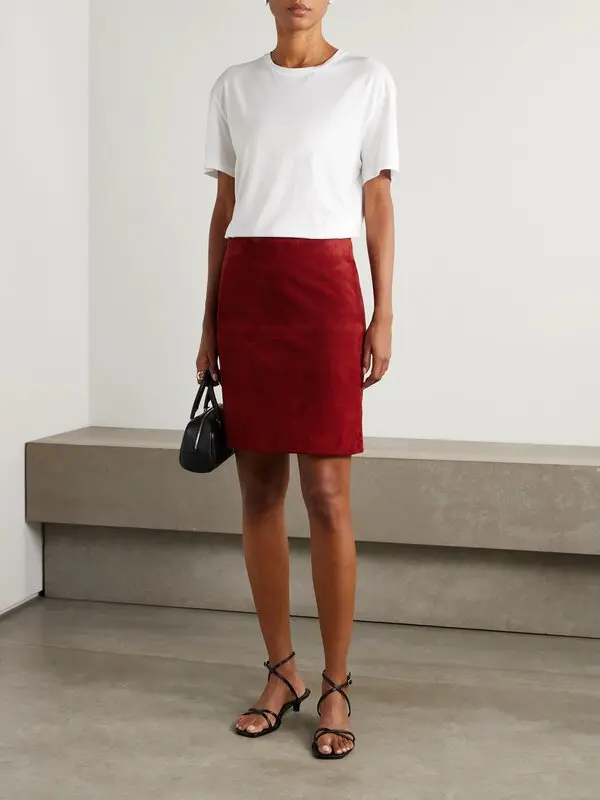 Loulou De Saison Engel Paneled Suede Midi Skirt - Red