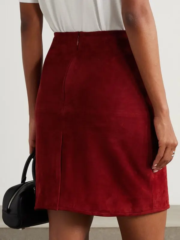 Loulou De Saison Engel Paneled Suede Midi Skirt - Red