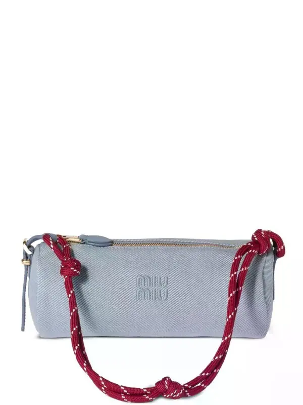 Miu Miu Embroidered Logo Gabardine Shoulder Bag - Grey
