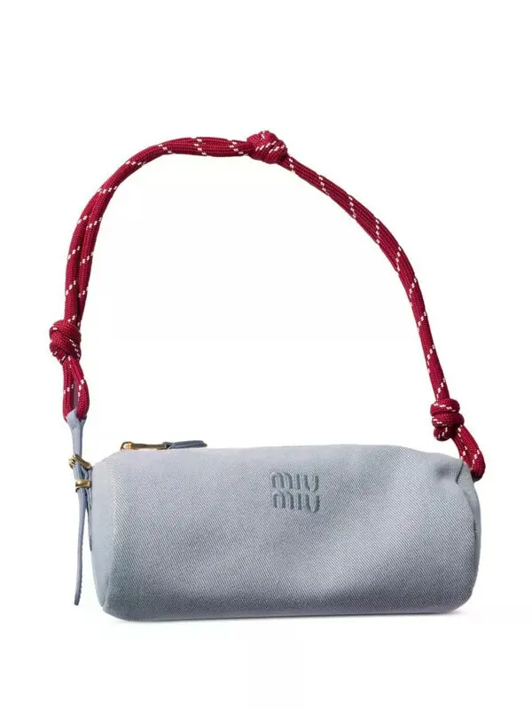 Miu Miu Embroidered Logo Gabardine Shoulder Bag - Grey