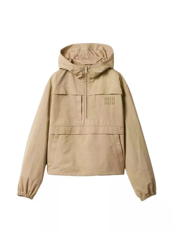 Miu Miu Oversized Half-zip Jacket With Drawstring Hood - Neutrals
