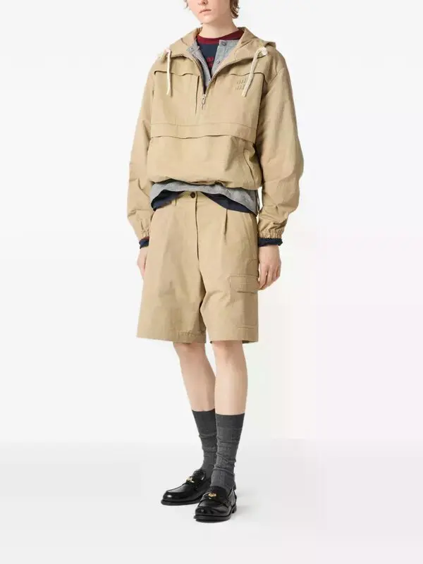 Miu Miu Oversized Half-zip Jacket With Drawstring Hood - Neutrals