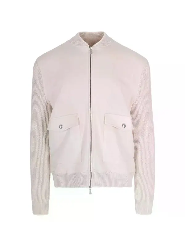 Eleventy Ribbed-knit Panelled Jacket - Neutrals