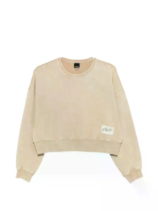 Pinko Cropped Crewneck Sweatshirt With Logo Detail - Neutrals