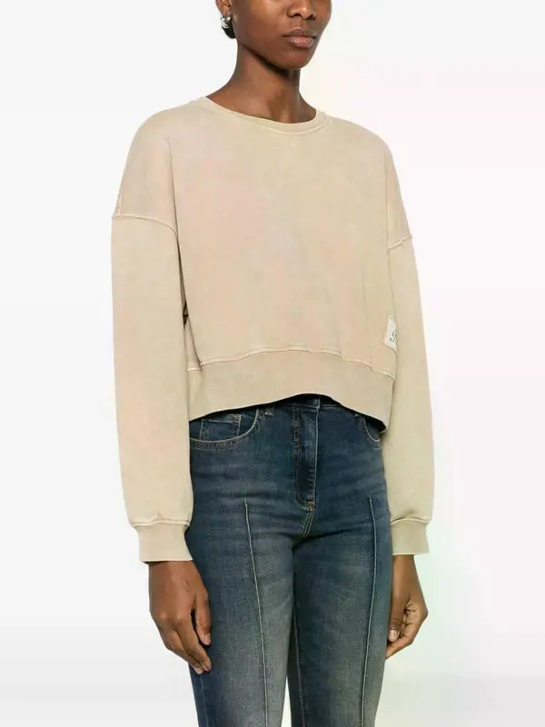 Pinko Cropped Crewneck Sweatshirt With Logo Detail - Neutrals