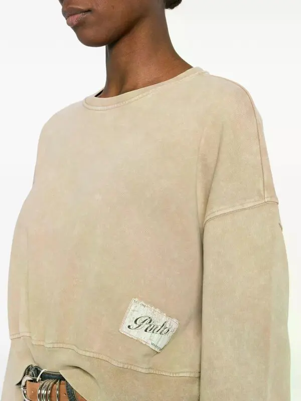 Pinko Cropped Crewneck Sweatshirt With Logo Detail - Neutrals
