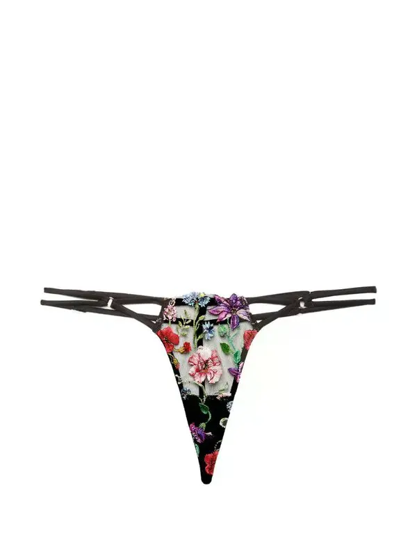 Fleur Du Mal Wildfleur Floral Thong - Black