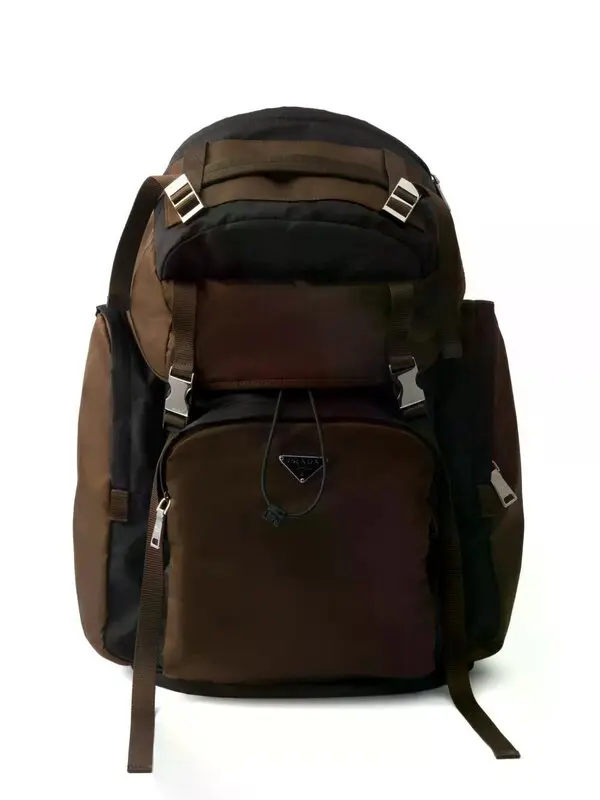 Prada Logo Plaque Buckled Backpack - Brown