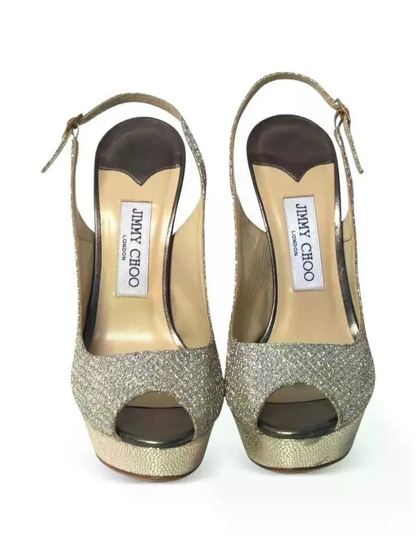 JIMMY CHOO Glitter Platform Slingback Pumps - Silver