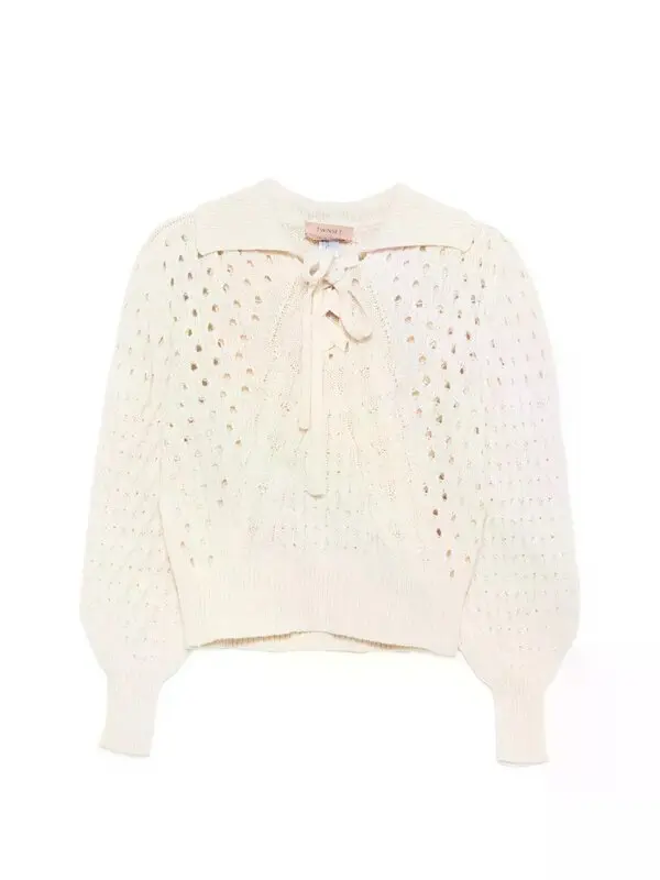 TWINSET Stretch Knit Lace-up Sweater With Polo Collar